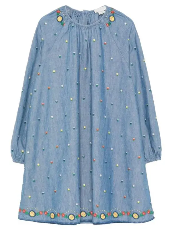 Stella McCartney Embroidered Long Sleeve Denim Dress - Blue