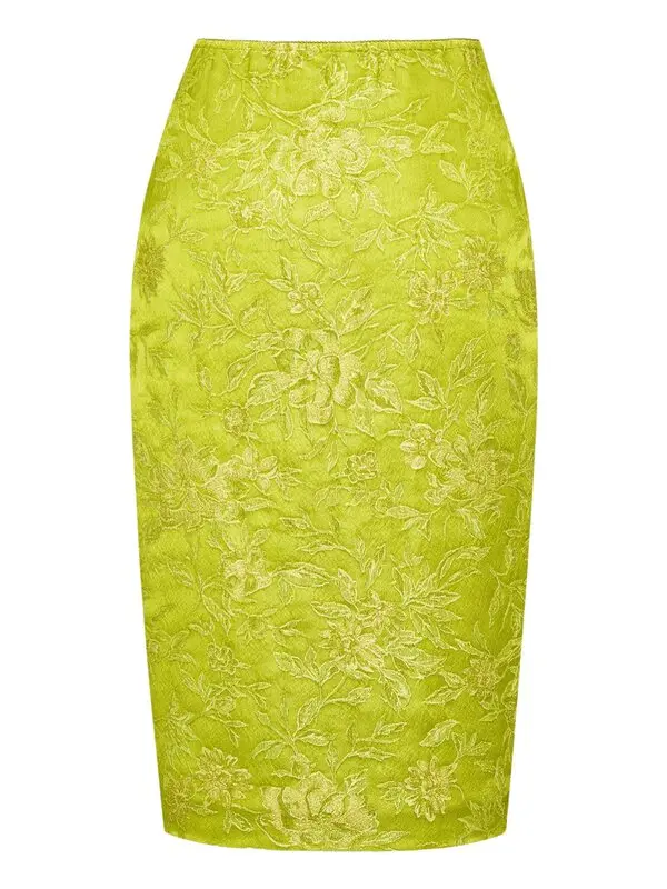 Saint Laurent Brocade Midi Skirt - Yellow