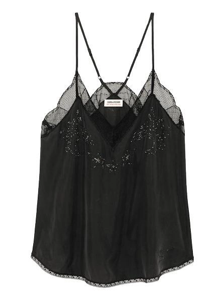 Zadig&Voltaire Christy Silk Camisole With Rhinestones And Lace Trim - Black