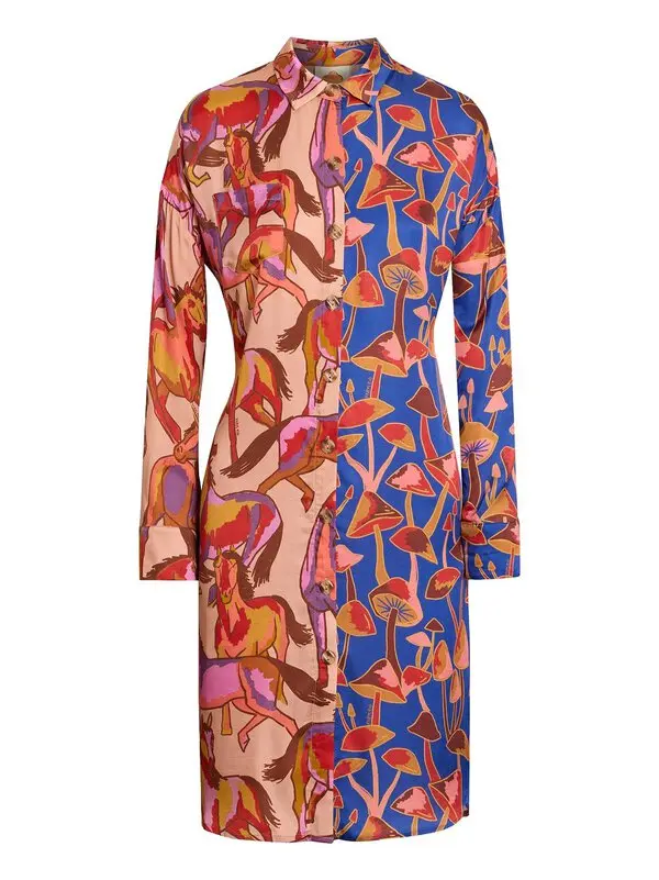Farm Rio Printed Crepe De Chine Shirt - Blue