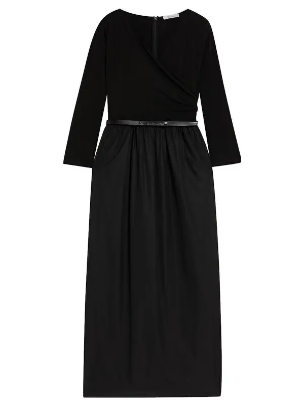 Max Mara Kaiser Belted Jersey-paneled Poplin Midi Dress - Black
