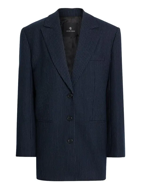 ANINE BING Declan Pinstriped Wool-blend Twill Blazer - Navy