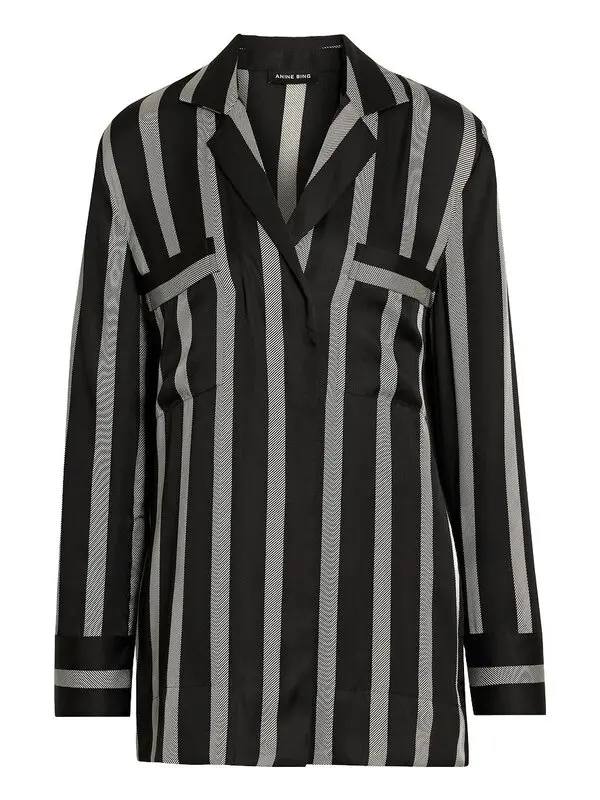 ANINE BING Lynette Striped Silk-blend Satin Shirt - Black