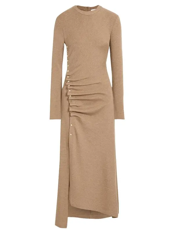 Rabanne Asymmetric Wool-blend Maxi Dress - Sand