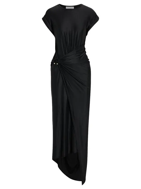 Rabanne Embellished Asymmetrical Satin-jersey Maxi Dress - Black