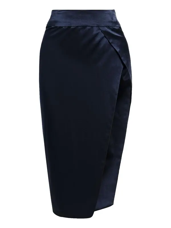 Michelle Mason Silk-satin Wrap Effect Midi Skirt - Navy