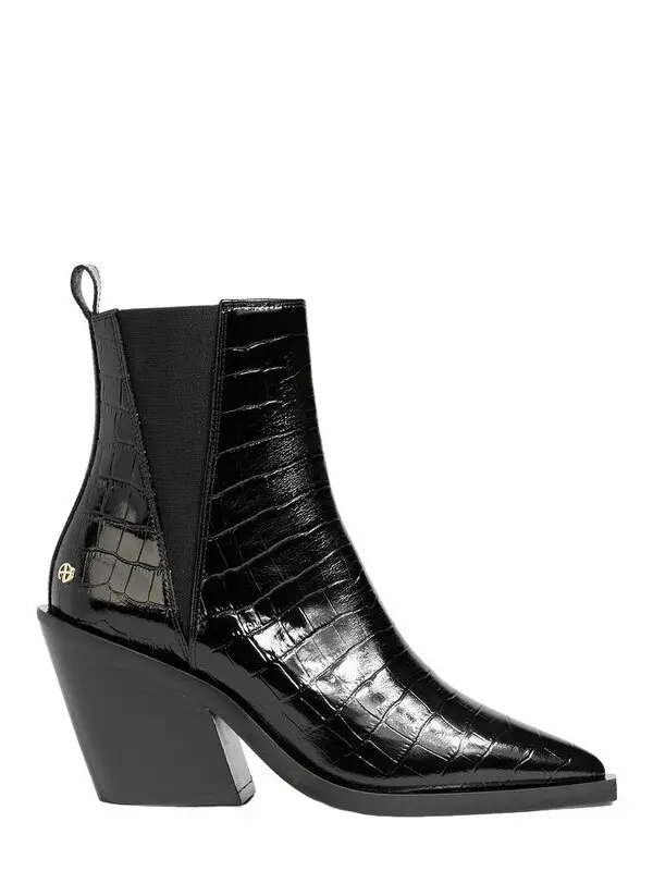 ANINE BING Bekah Croceffect Leather Ankle Boots - Black