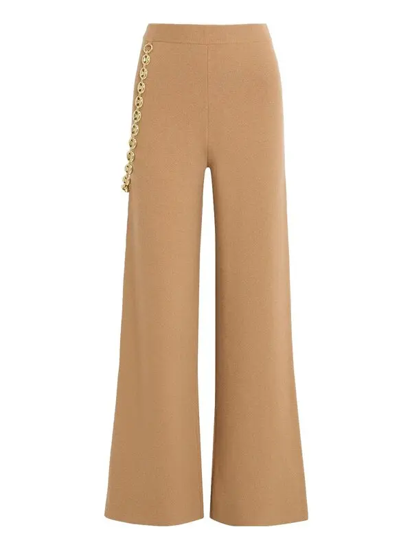 Rabanne Chain-embellished Merino Wool-blend Wide-leg Pants - Sand
