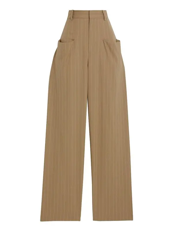 Victoria Beckham Striped Wool-twill High-rise Straight-leg Trousers - Sand