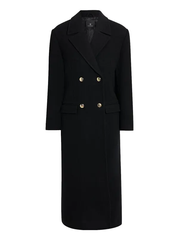 ANINE BING Raleigh Double-breasted Herringbone Wool-blend Twill Coat - Black