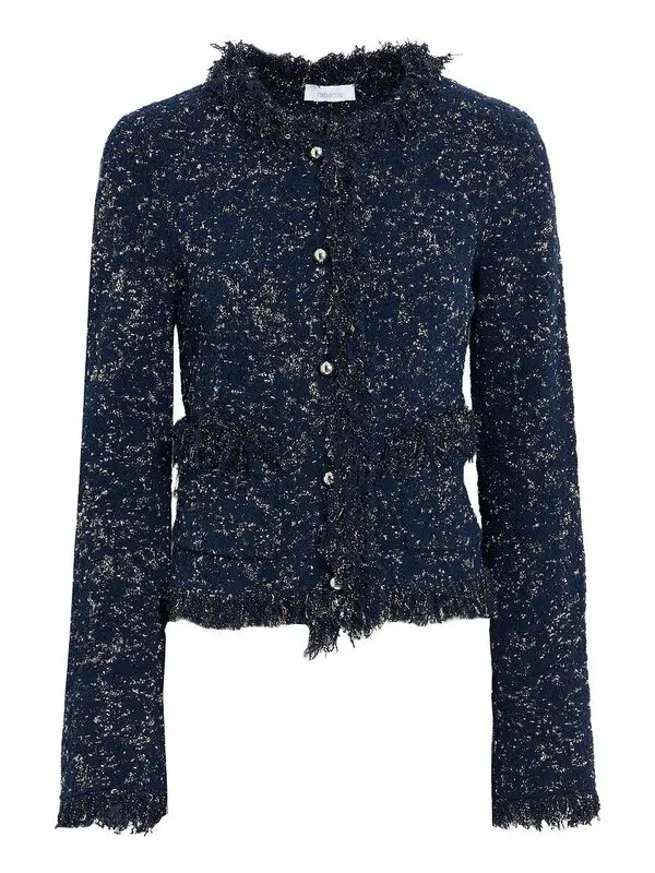 Rabanne Fringed Metallic Bouclé Knit Jacket - Navy