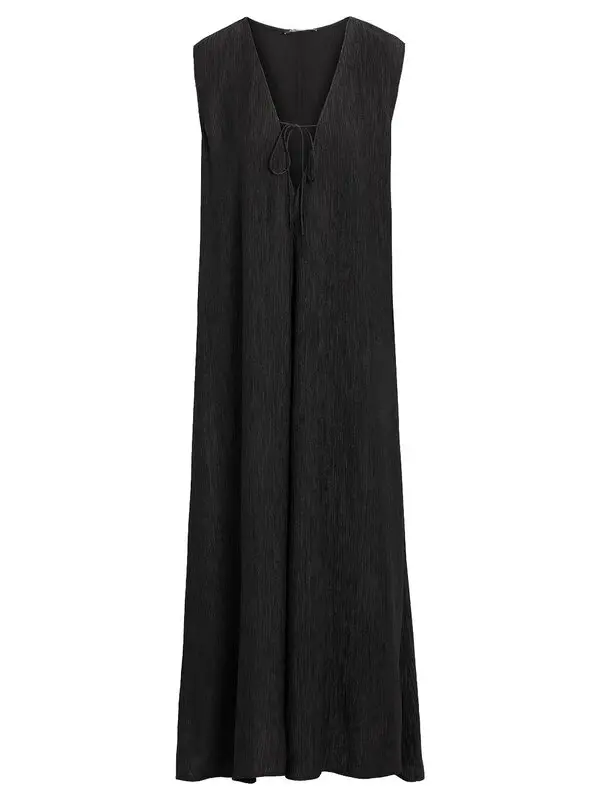 ANINE BING Constance Plissé Lyocell-blend Maxi Dress - Black