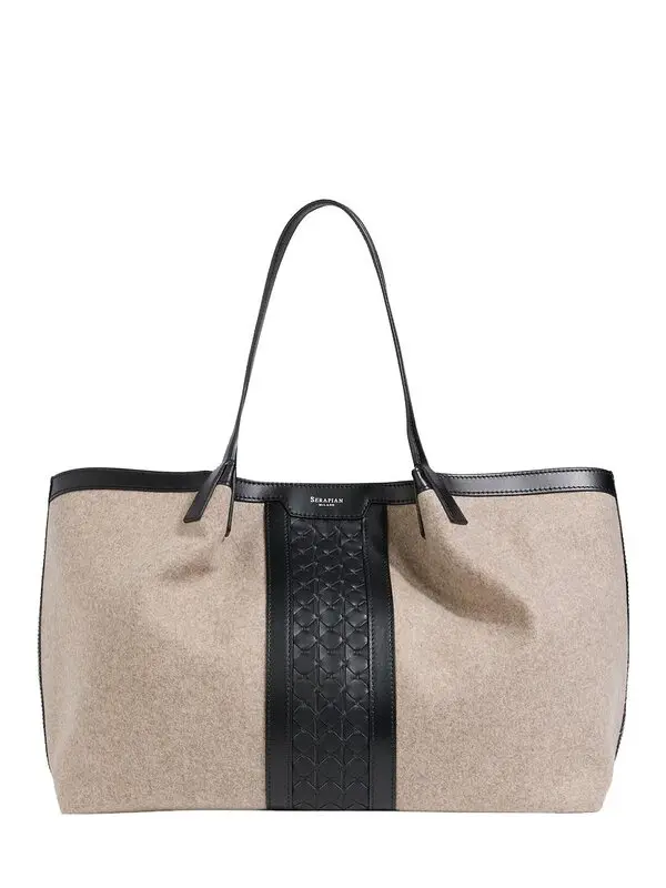 SERAPIAN Leather-trimmed Felt Tote - Mushroom
