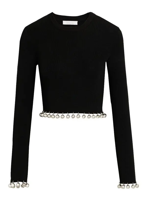 Rabanne Cropped Bead-embellished Wool Sweater - Black