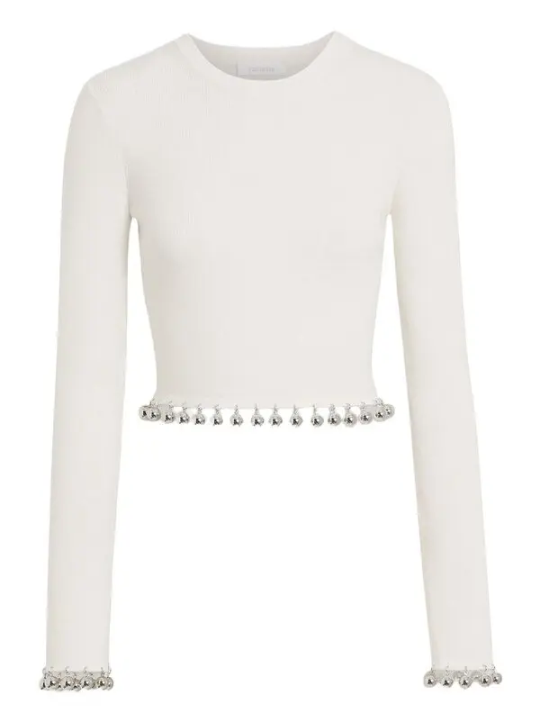 Rabanne Cropped Bead-embellished Wool Sweater - Ivory