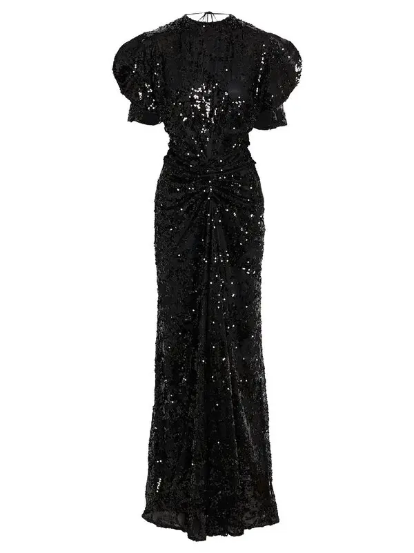 Victoria Beckham Sequined Lace Gown - Black