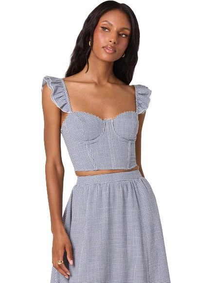 Astr The Label Corset Bustier Top With Ruffled Straps - Blue Gingham