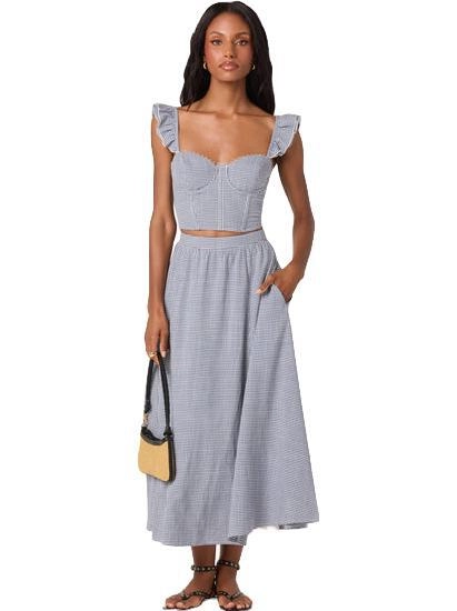 Astr The Label Wylda A-line Midi Skirt - Blue Gingham