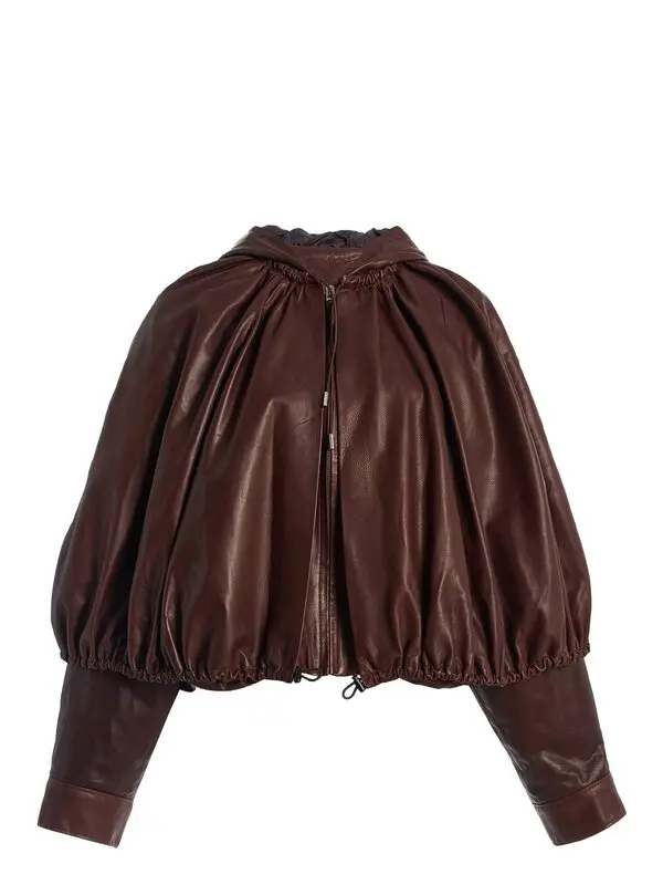 Sea Thompson Hooded Leather Cape Jacket - Brown