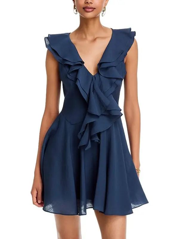 Aqua Flutter Sleeve Ruffle Mini Dress - Indigo
