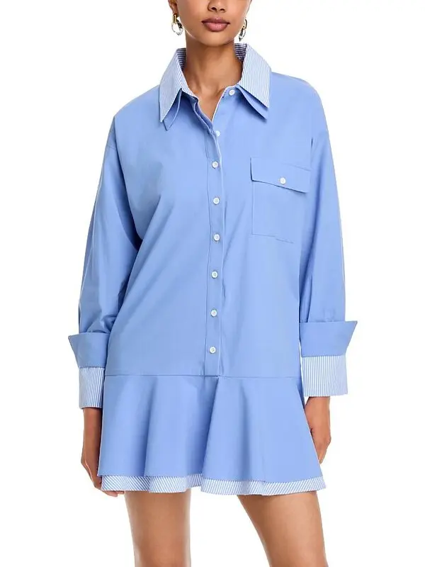 Aqua Double Layer Shirt Dress - Blue Strpe