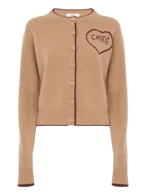 Chloé Contrast-edge Wool Crewneck Sweater With Fabric-covered Buttons - Marrone