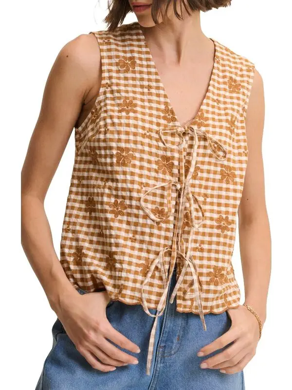 NOBODY'S CHILD Tessa Embroidered Tie Front Vest - Orange