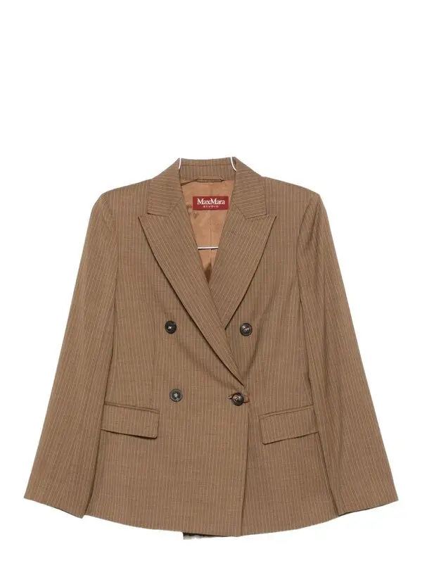 Max Mara Wool Double-breasted Pinstripe Blazer - Beige