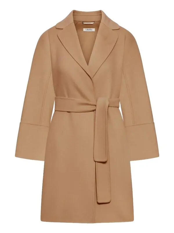 Max Mara Wool Long Coat With Belted Cuffs - Beige