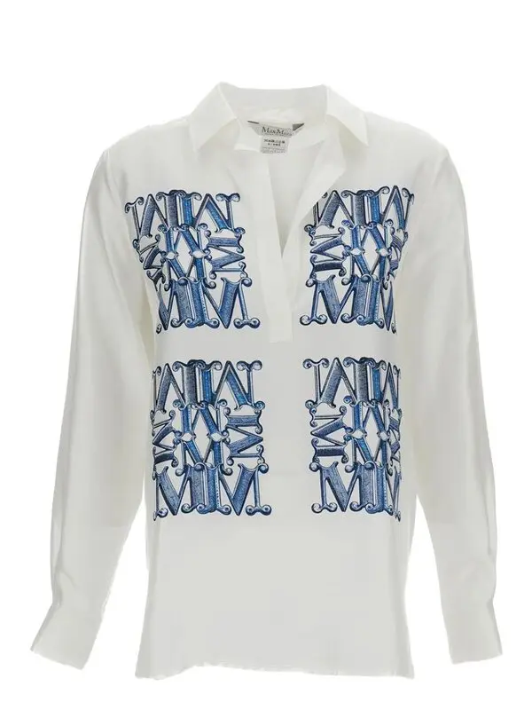 Max Mara Logo Print Silk Shirt - Blue