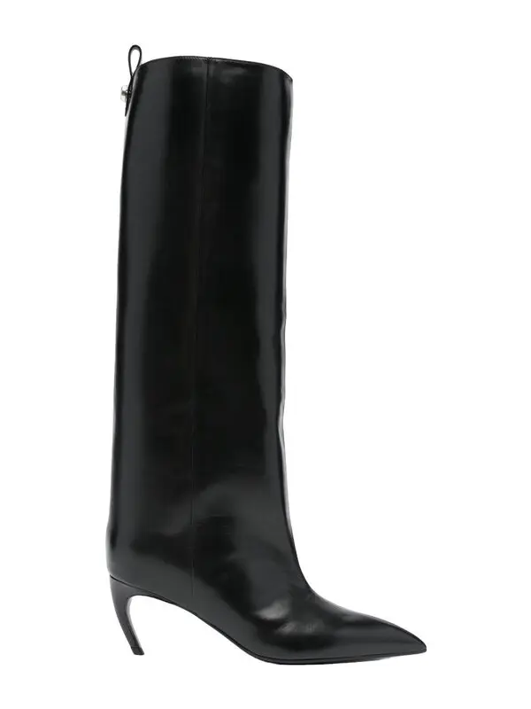 Attico Lea Leather Knee High Boots - Black