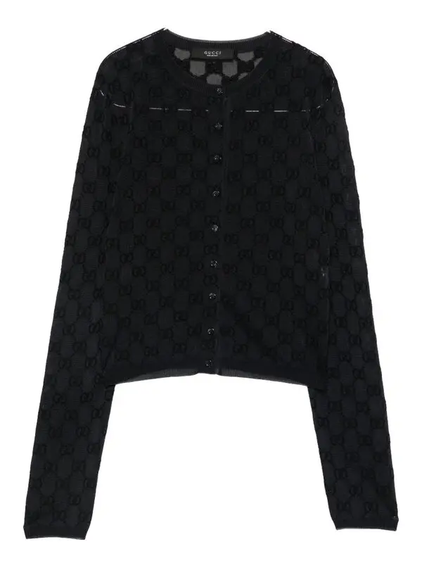 Gucci Gg Monogram Crewneck Cardigan - Black
