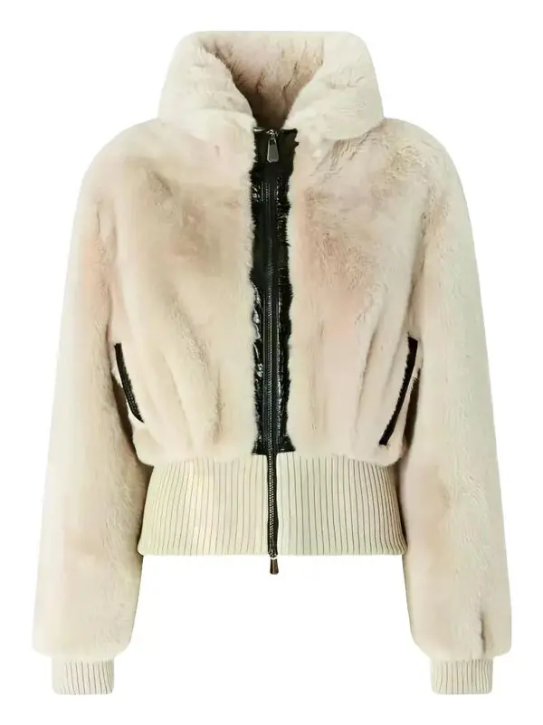Pinko Faux-fur Ribbed-trim Jacket - Neutrals