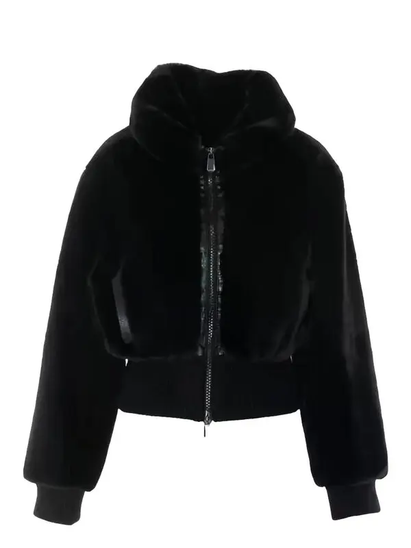 Pinko Faux-fur Ribbed-trim Zip-up Jacket - Black