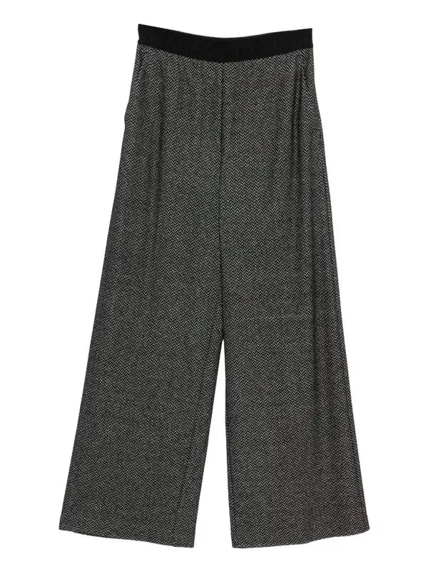 Liviana Conti Herringbone Pattern Wide Leg Trousers - Black