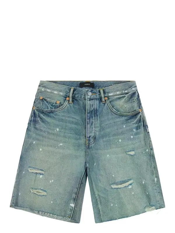 PURPLE BRAND Painterly Rip Denim Shorts - Blue