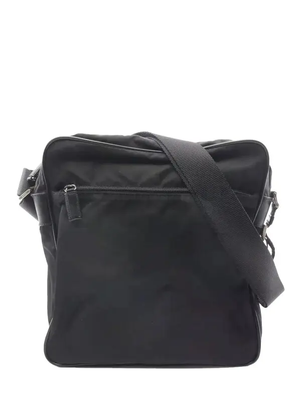 Prada Saffiano Trimmed Tessuto Zip Top Crossbody Bag - Black