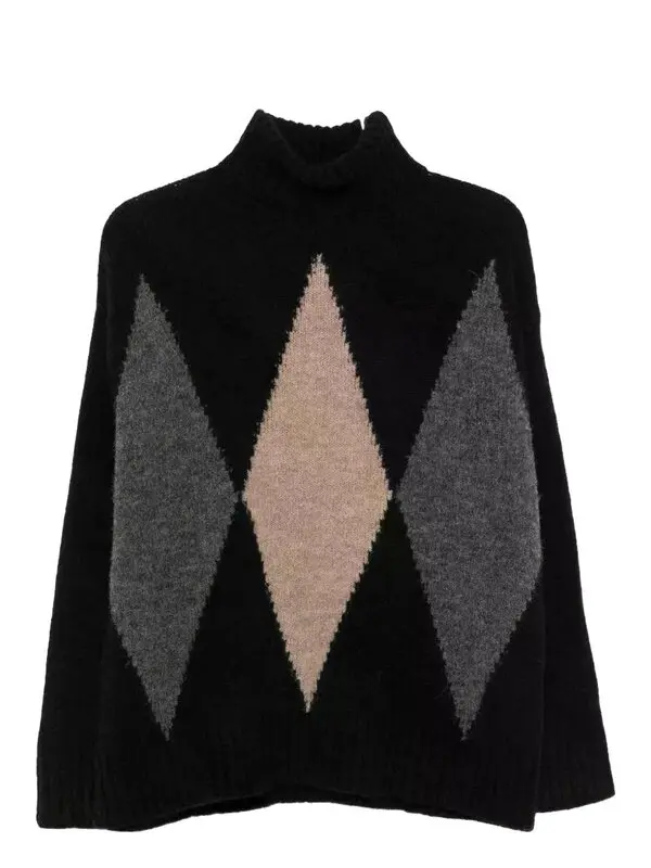 JUCCA Argyle Intarsia Roll Neck Sweater - Black