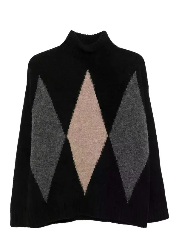 JUCCA Argyle Intarsia Roll Neck Sweater - Black