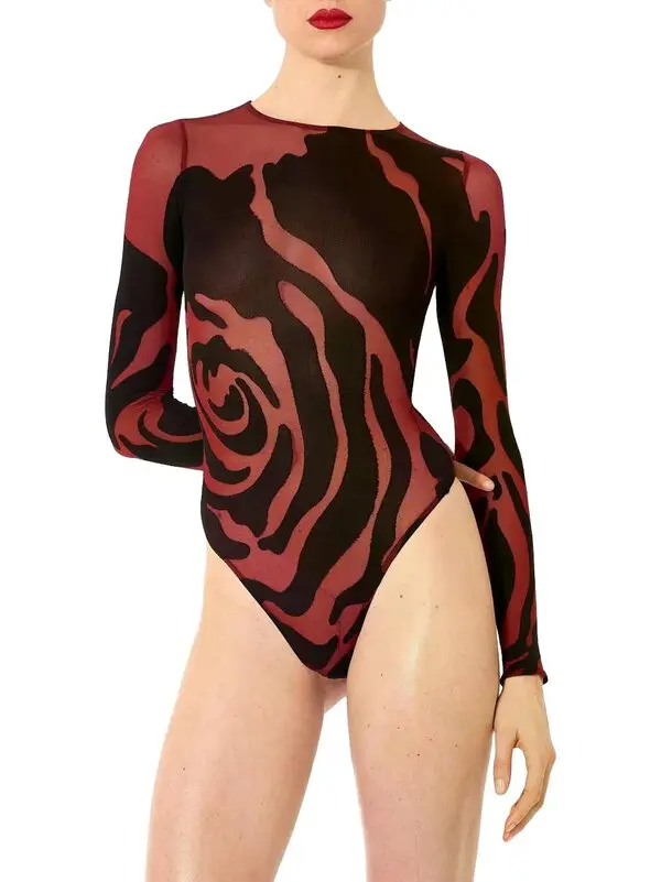 Wolford Rose Shadow Long-sleeve Bodysuit - Red