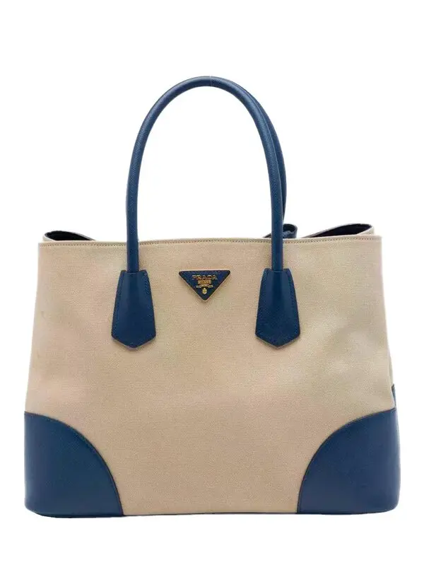 Prada Canapa Saffiano Double Satchel - Neutrals