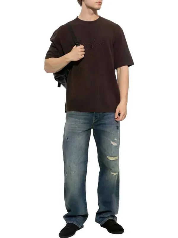 Emporio Armani Embroidered-logo Short-sleeve T-shirt - Brown