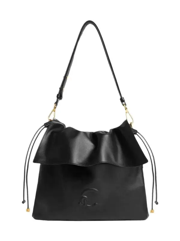 COCCINELLE Lidia Embossed Logo Drawstring Shoulder Bag - Black