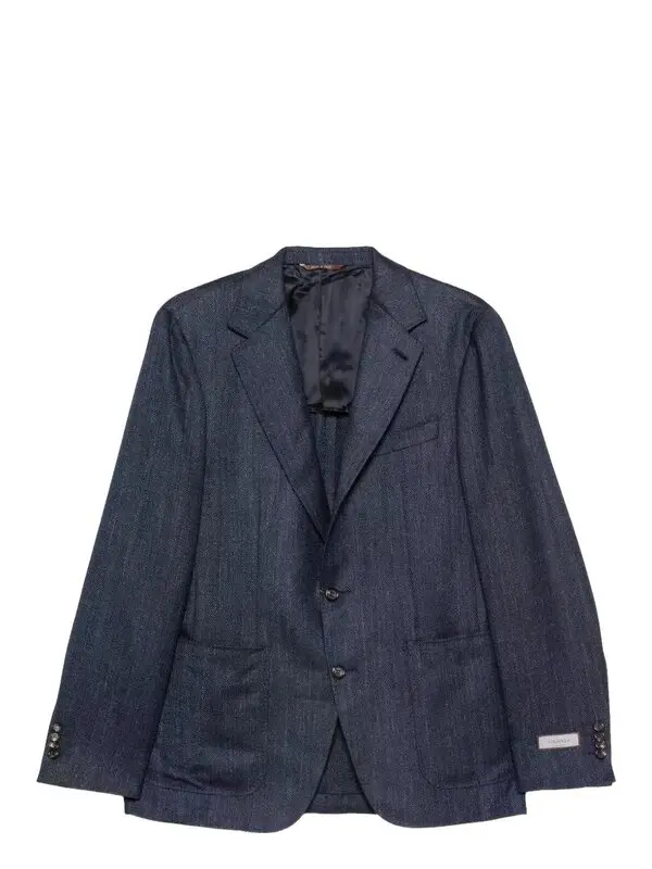 Canali Herringbone-weave Notched-lapel Blazer - Blue