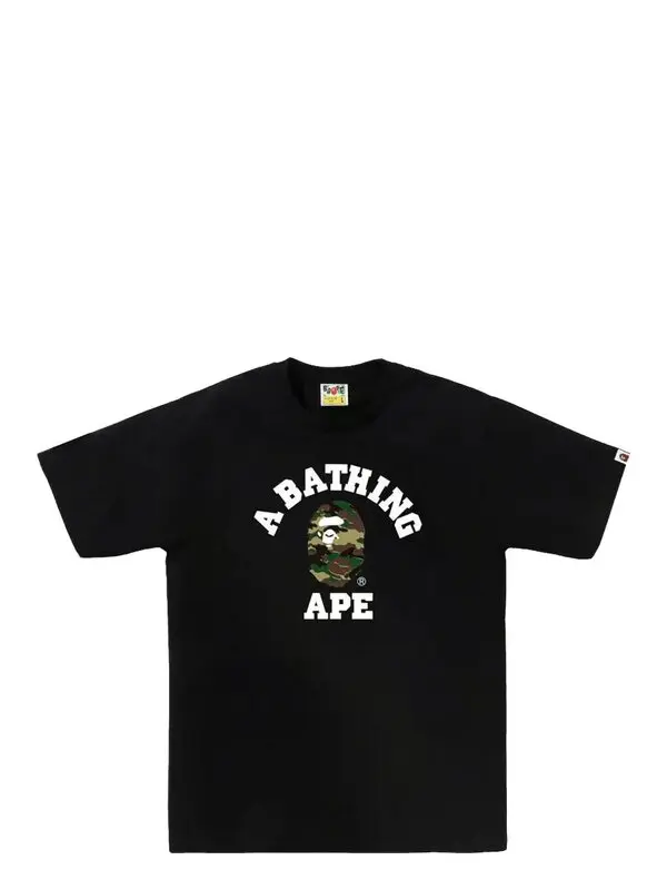 A BATHING APE Glitch Woodland Camo College T-shirt - Black