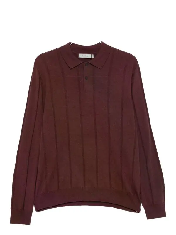 Canali Ribbed Knit Polo Sweater - Red