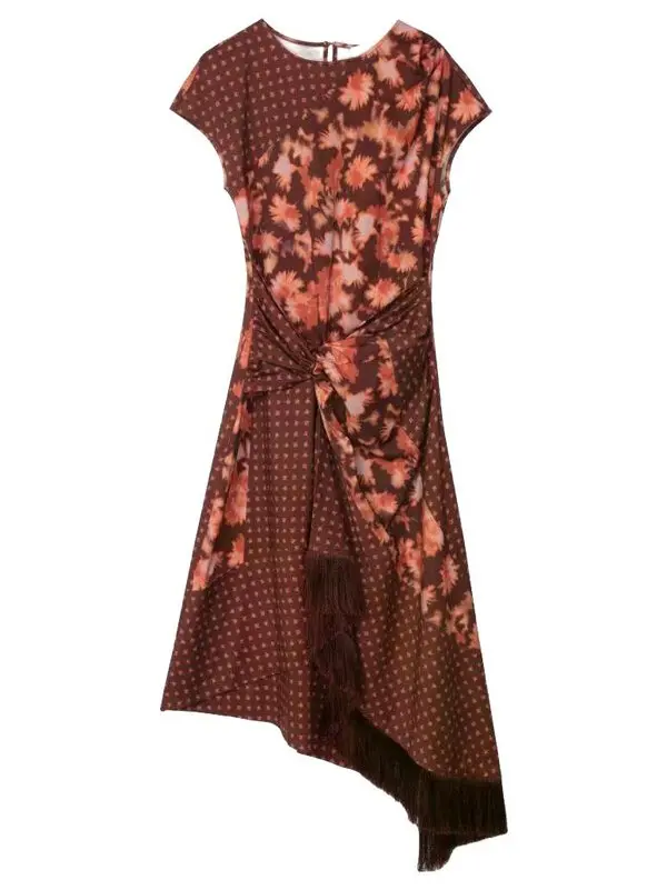 3.1 Phillip Lim Asymmetrical Hem Short Sleeve Dress - Brown