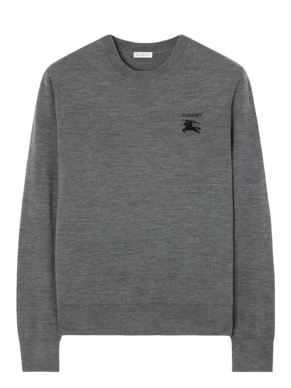Burberry Crewneck Wool Sweater With Equestrian Knight Design - Grey