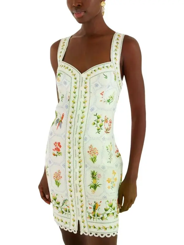 Farm Rio Floral-print Scallop-trim Dress - White