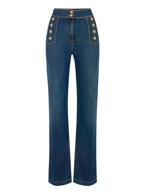 Elisabetta Franchi Tone Button Denim Palazzo Pants - Blue